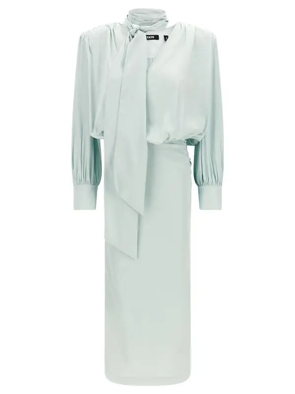 ROTATE BY BIRGER CHRISTENSEN Ruched Long Satin Dress - Light Blue