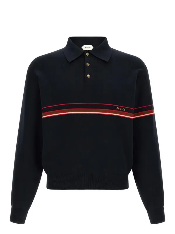 Versace Inlaid Striped Polo Shirt - Blue