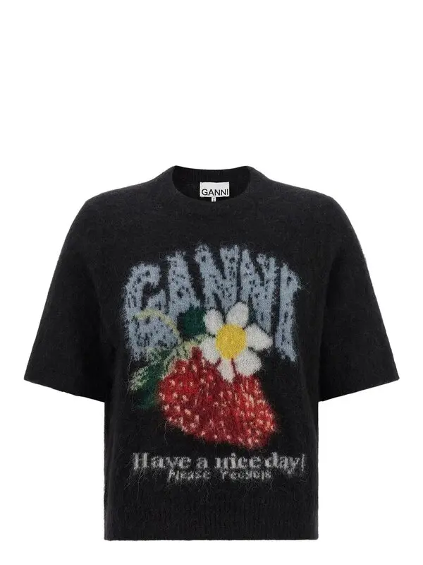GANNI Strawberry Short-sleeve Sweater - Black