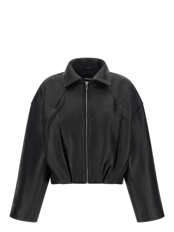 ROTATE BY BIRGER CHRISTENSEN Leather Boxy Jacket - Black