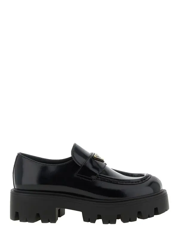 Prada Brushed Leather Loafers - Black