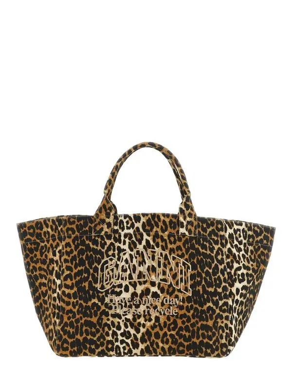 GANNI Leopard Xxl Shopping Bag - Brown