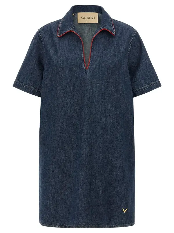 Valentino Garavani Chambray Vlogo Denim Dress - Blue