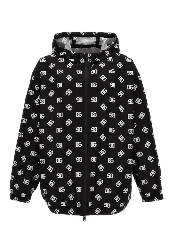Dolce & Gabbana Logo Print Hooded Jacket - White/black