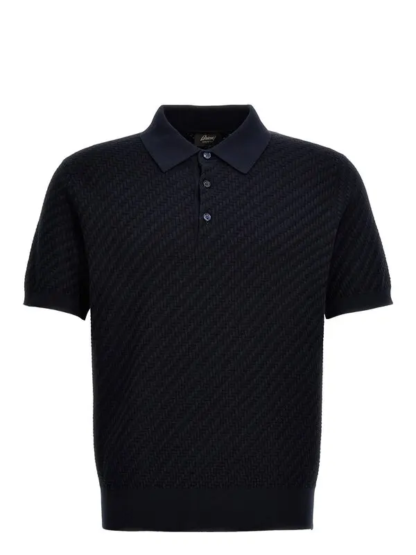 Brioni Woven Knit Polo Shirt - Blue