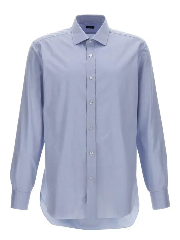BARBA NAPOLI Textured Cotton Shirt - Light Blue