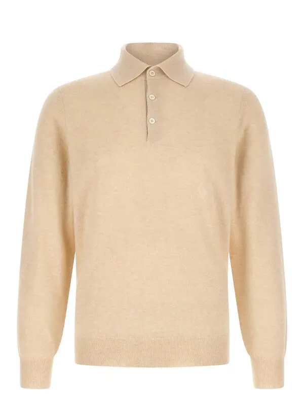 Brunello Cucinelli Cashmere Knit Polo Shirt - Beige
