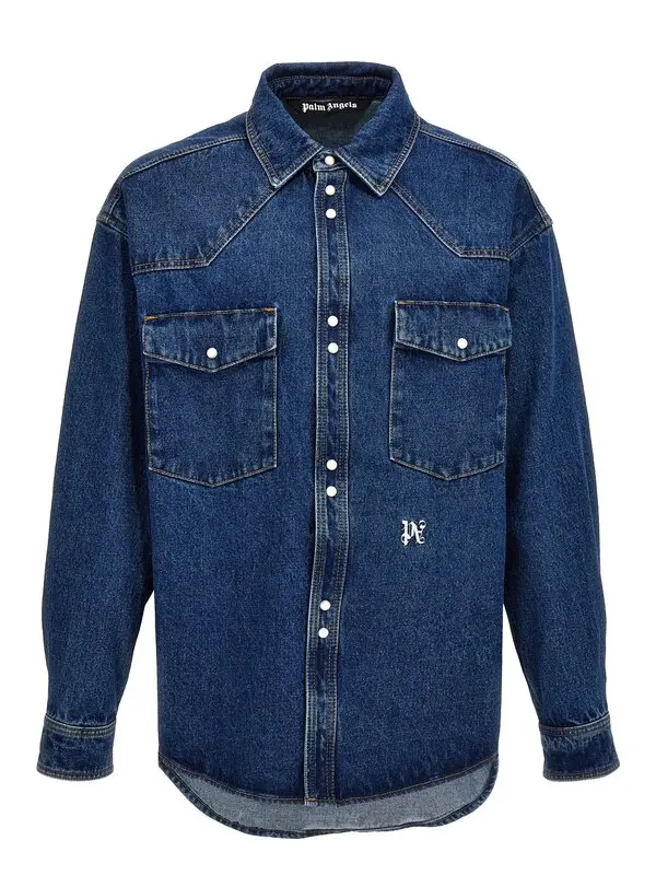 Palm Angels Lw Monogram Cotton Denim Jacket - Blue