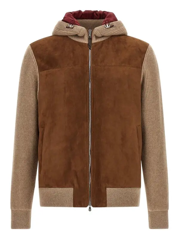 Brunello Cucinelli Suede And Cashmere Bomber Jacket - Brown