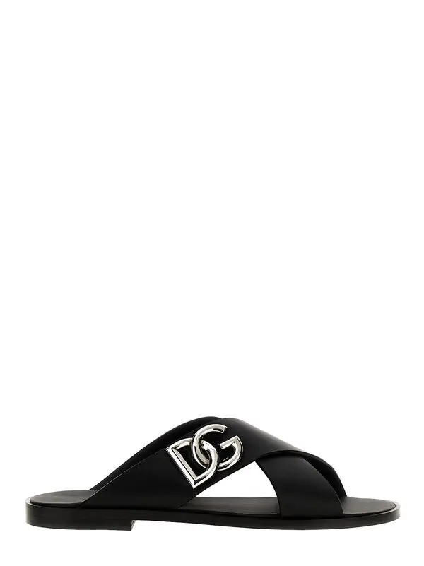 Dolce & Gabbana Logo Leather Sandals - Black