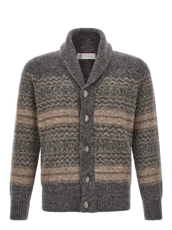 Brunello Cucinelli Nordic Jacquard Cardigan - Gray