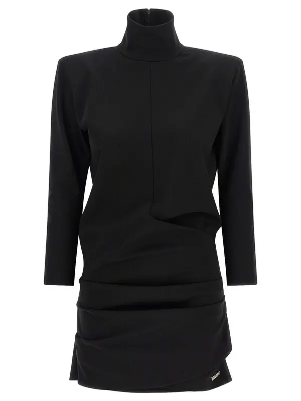 Attico Structured Shoulder Mini Dress - Black