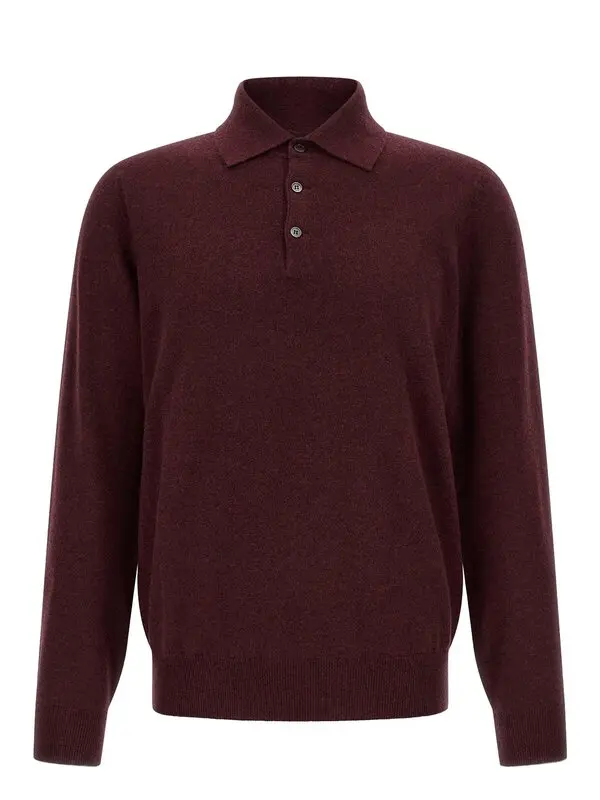 Brunello Cucinelli Cashmere Knit Polo Shirt - Bordeaux