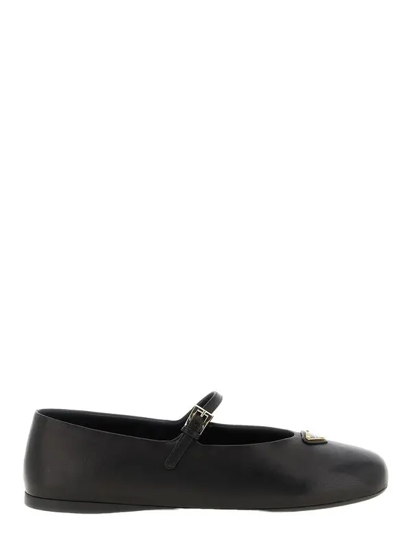 Prada Nappa Leather Mary Jane Flats - Black
