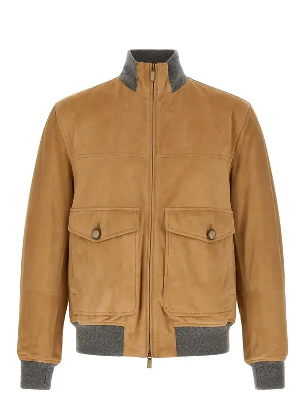 Brunello Cucinelli Suede Bomber Jacket - Beige