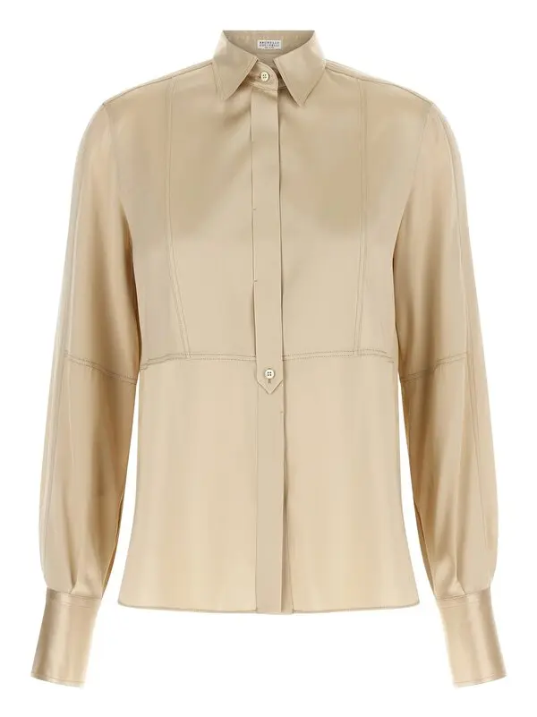 Brunello Cucinelli Satin Silk Shirt - Beige