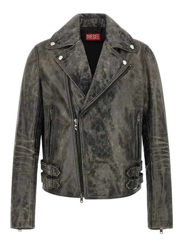 DIESEL® L-eon-cjcm Leather Biker Jacket - Gray