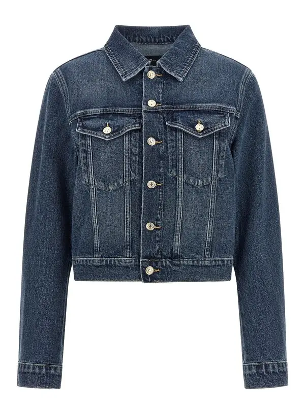 7 For All Mankind Darted Shrunken Denim Jacket - Blue