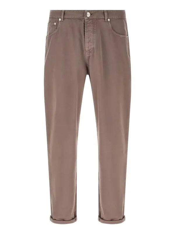 Brunello Cucinelli Five-pocket Structured Cotton Trousers - Brown