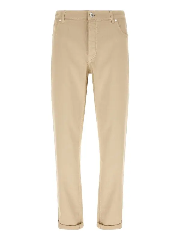 Brunello Cucinelli Coat Of Arms Embroidery Jeans - Beige