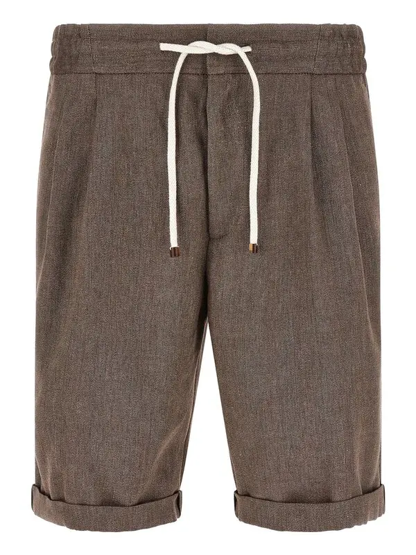 Brunello Cucinelli Linen And Virgin Wool Bermuda Shorts - Brown