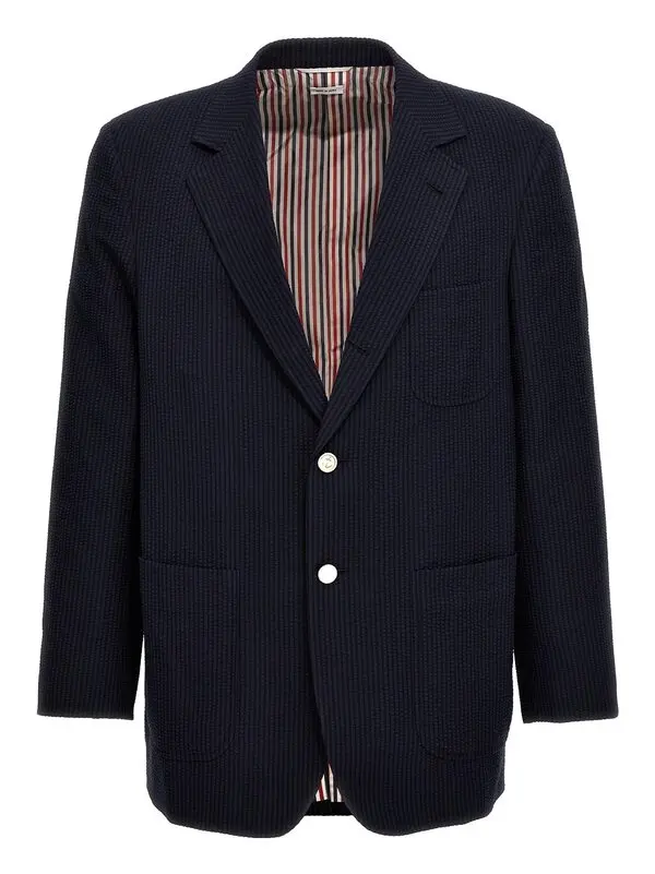 Thom Browne Single-breasted Seersucker Blazer - Blue