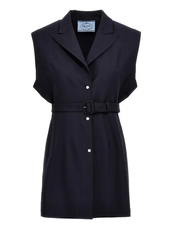 Prada Belted Virgin Wool Vest - Blue
