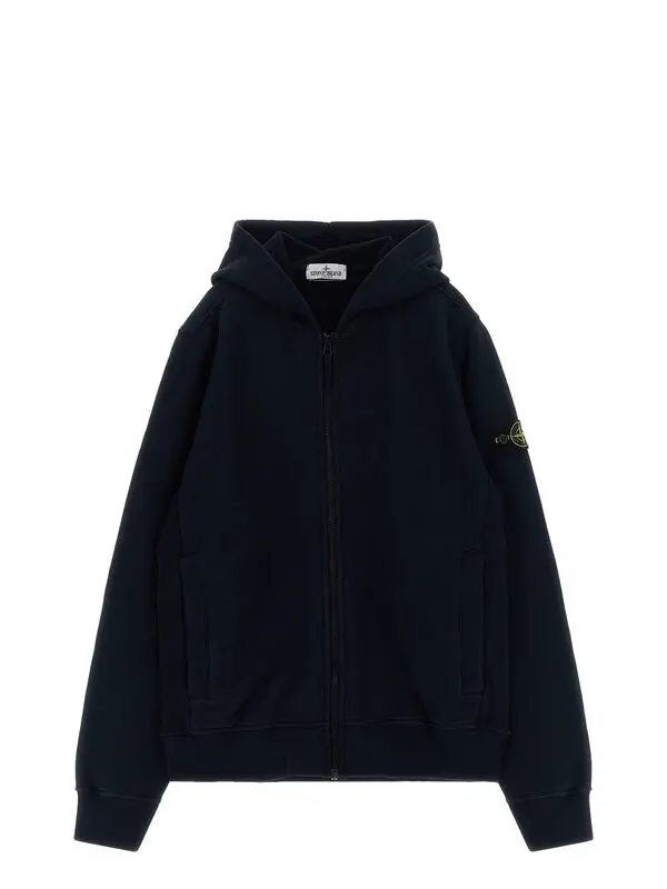 Stone Island Badge Logo Hooded Sweatshirt - Blue