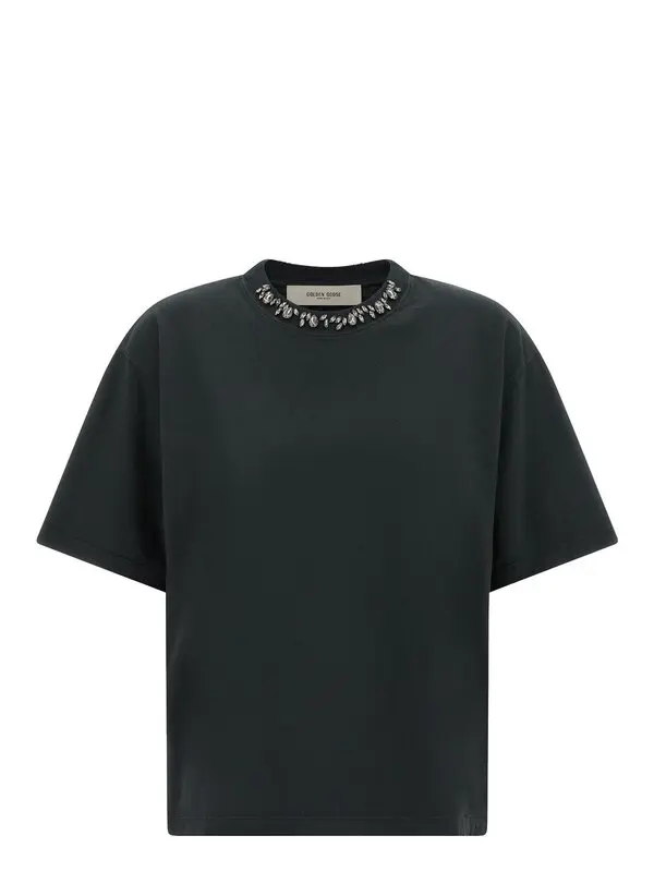 GOLDEN GOOSE Crystal-embellished Cotton T-shirt - Black