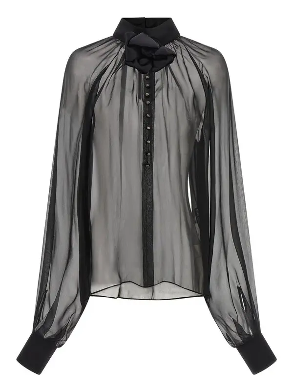 Dolce & Gabbana Silk Chiffon Floral Blouse - Black