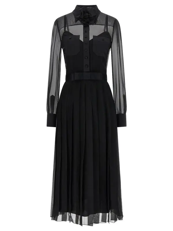 Dolce & Gabbana Silk Chiffon Midi Dress - Black