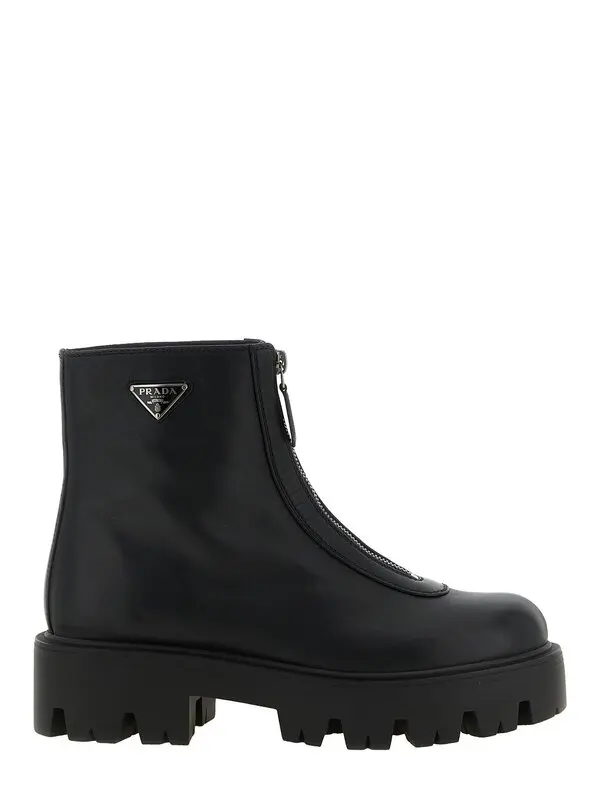 Prada Zipped Calf Leather Ankle Boots - Black