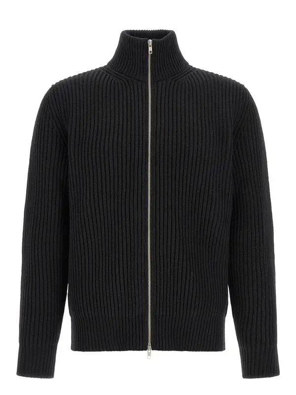 MAISON MARGIELA Ribbed Zip-up Knit Jacket - Black