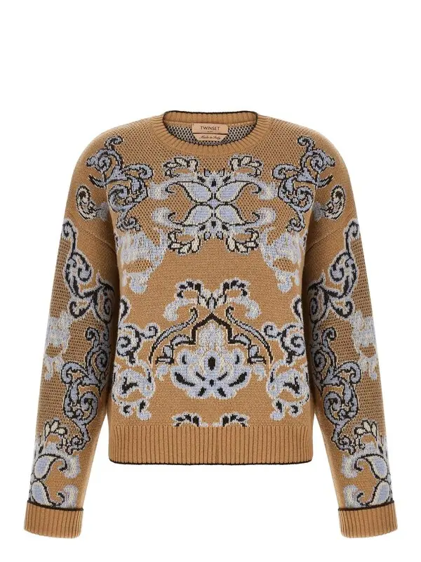 Twin-set Jacquard Wool Blend Sweater - Brown