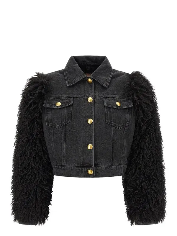 Twin-set Shearling Sleeve Denim Jacket - Black