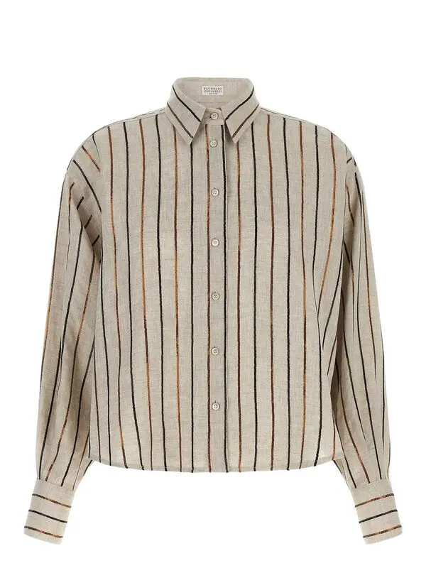 Brunello Cucinelli Sparkling Stripes Shirt - Beige