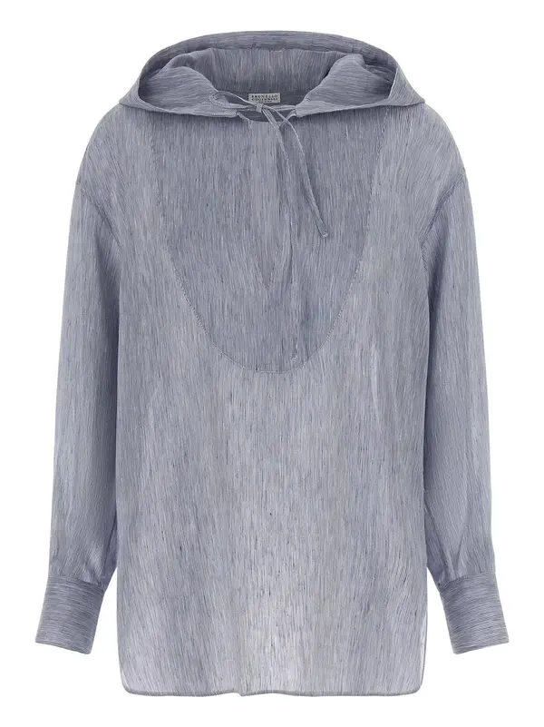 Brunello Cucinelli Linen-silk Hooded Shirt - Light Blue