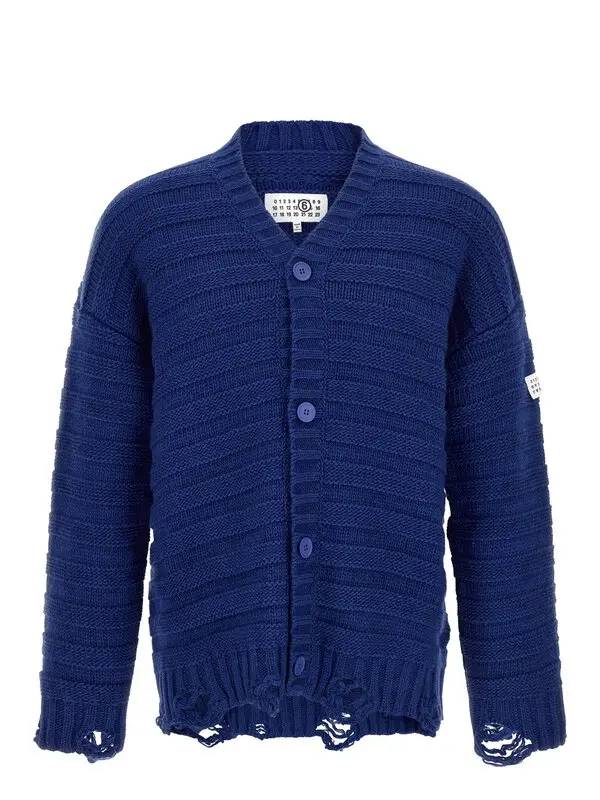MAISON MARGIELA Distressed Wool Blend Cardigan - Blue