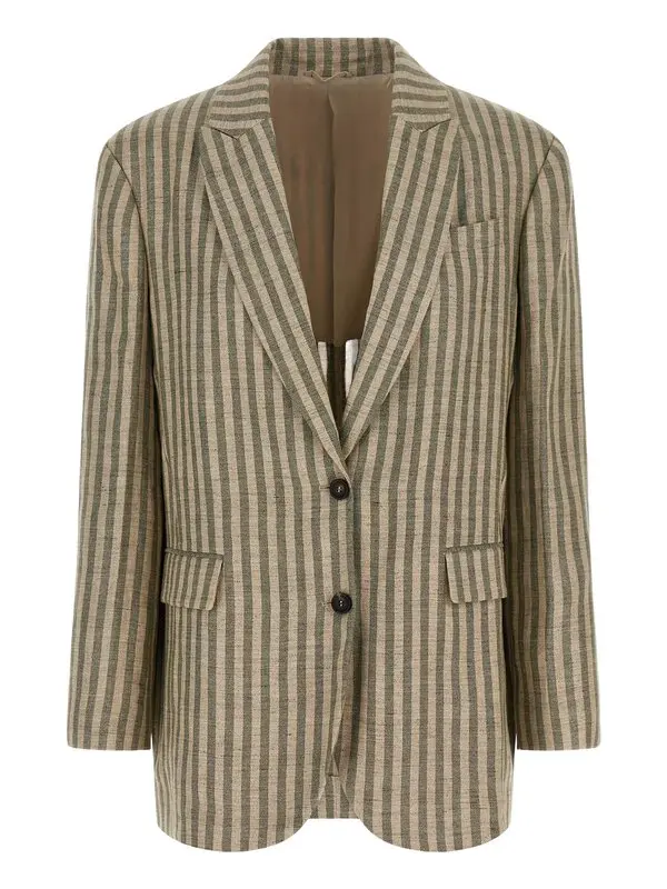 Brunello Cucinelli Striped Linen-blend Blazer - Green