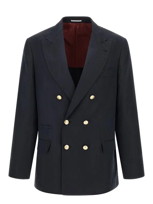 Brunello Cucinelli Silk Twill And Linen Délavé Blazer - Blue