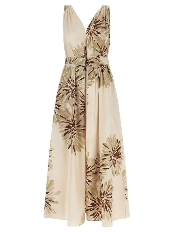 Brunello Cucinelli Bloom Print Midi Dress - Beige
