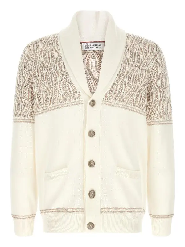 Brunello Cucinelli Braided Jacquard Shoulders Cardigan - Beige