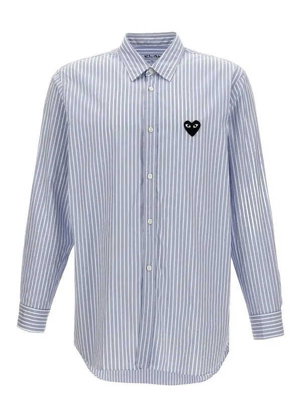 Play Comme Des Garcon Logo Patch Striped Shirt - Light Blue