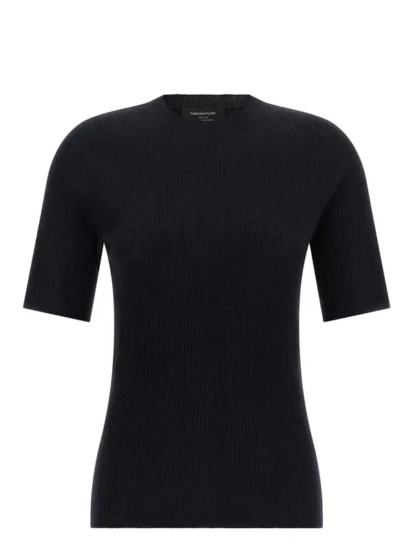 Fabiana Filippi Ribbed Knit Short-sleeve Sweater - Blue