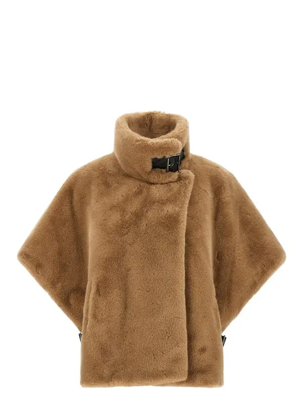 Pinko Fur-effect Cape With High Neck - Beige