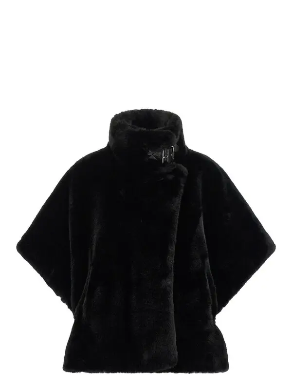 Pinko Cape With High Neck And Leather Straps - Black