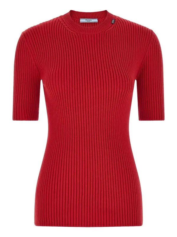 Prada Ribbed Virgin Wool Sweater - Red