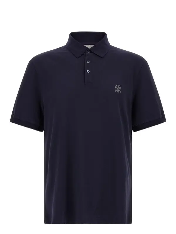 Brunello Cucinelli Logo Piqué Polo Shirt - Blue