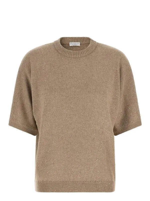 Brunello Cucinelli Diamante Cashmere And Silk Sweater - Beige