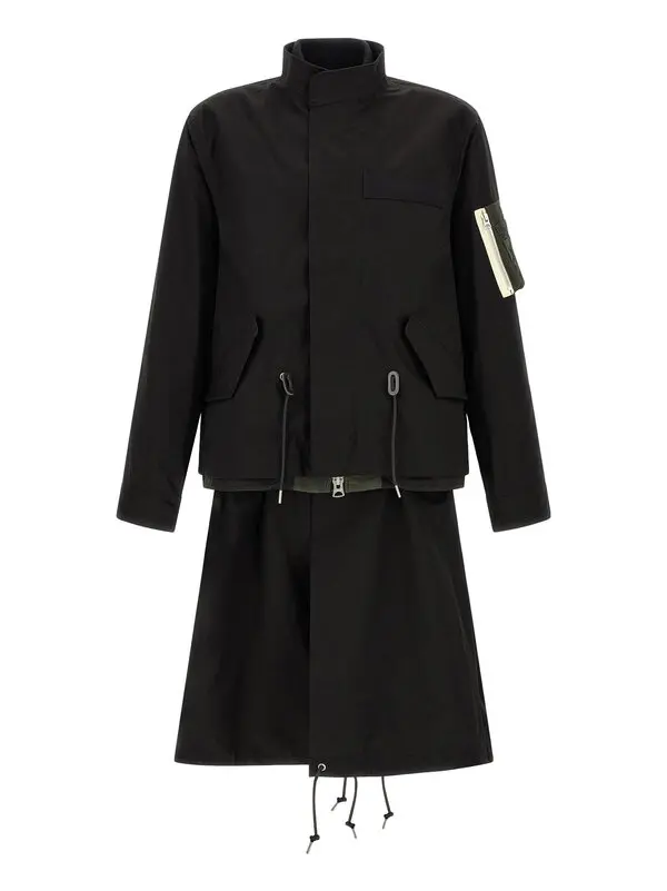 Sacai Nylon Twill X Rip Stop Coat - Black